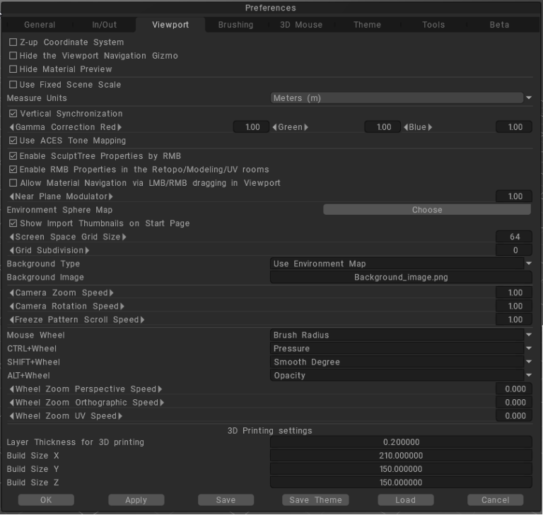 Preferences menu - 3DCoat Documentation