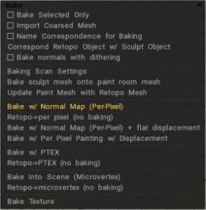 Retopo Mesh Menu and Bake Menu - 3DCoat Documentation