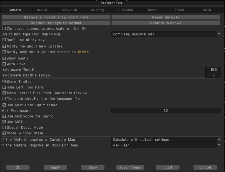 Preferences menu - 3DCoat Documentation