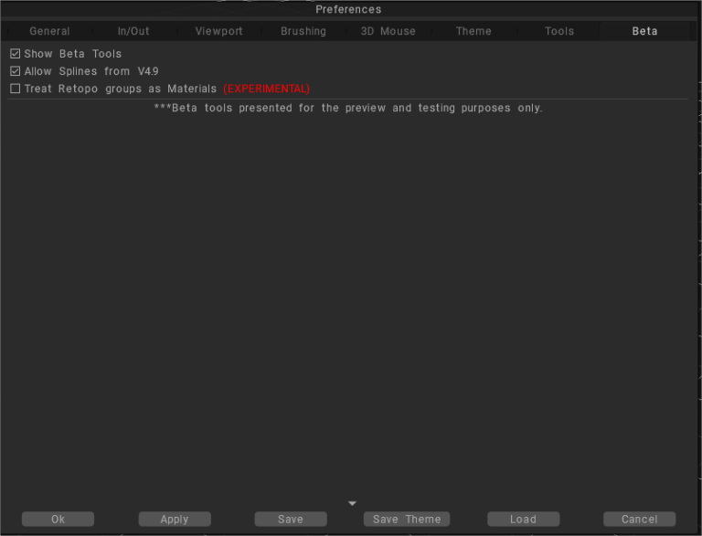 Preferences menu - 3DCoat Documentation